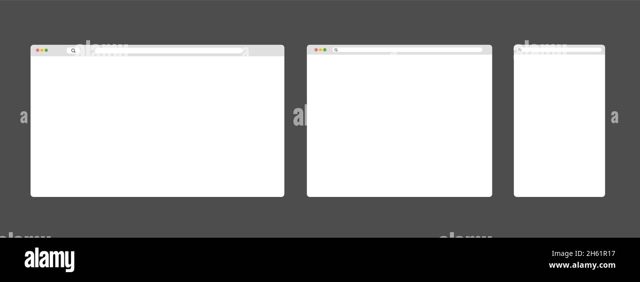 Modern browser window set on dark grey background. Web window screen ...