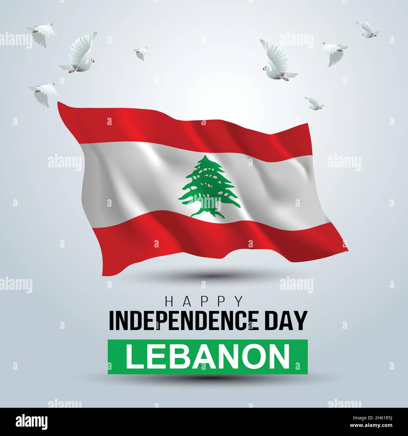 happy independence day Lebanon. 3d tree and Lebanon flag with flying ...