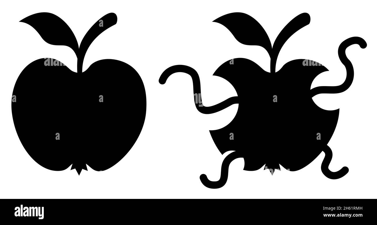 Apple worms stencil black, vector illustration, horizontal, isolated ...