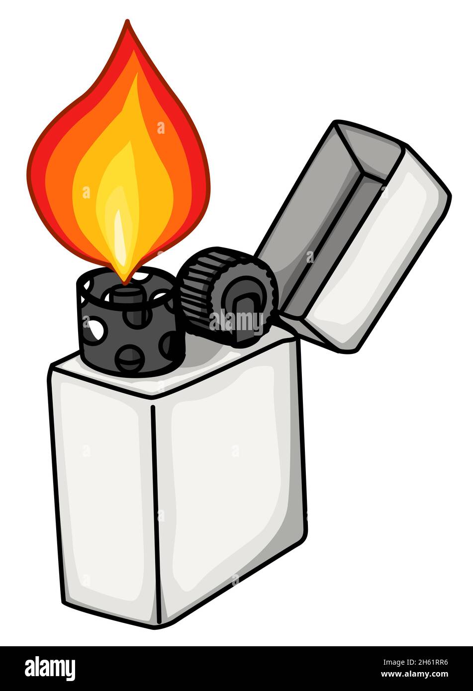 Burning fire pocket lighter object cartoon color drawing, vector ...