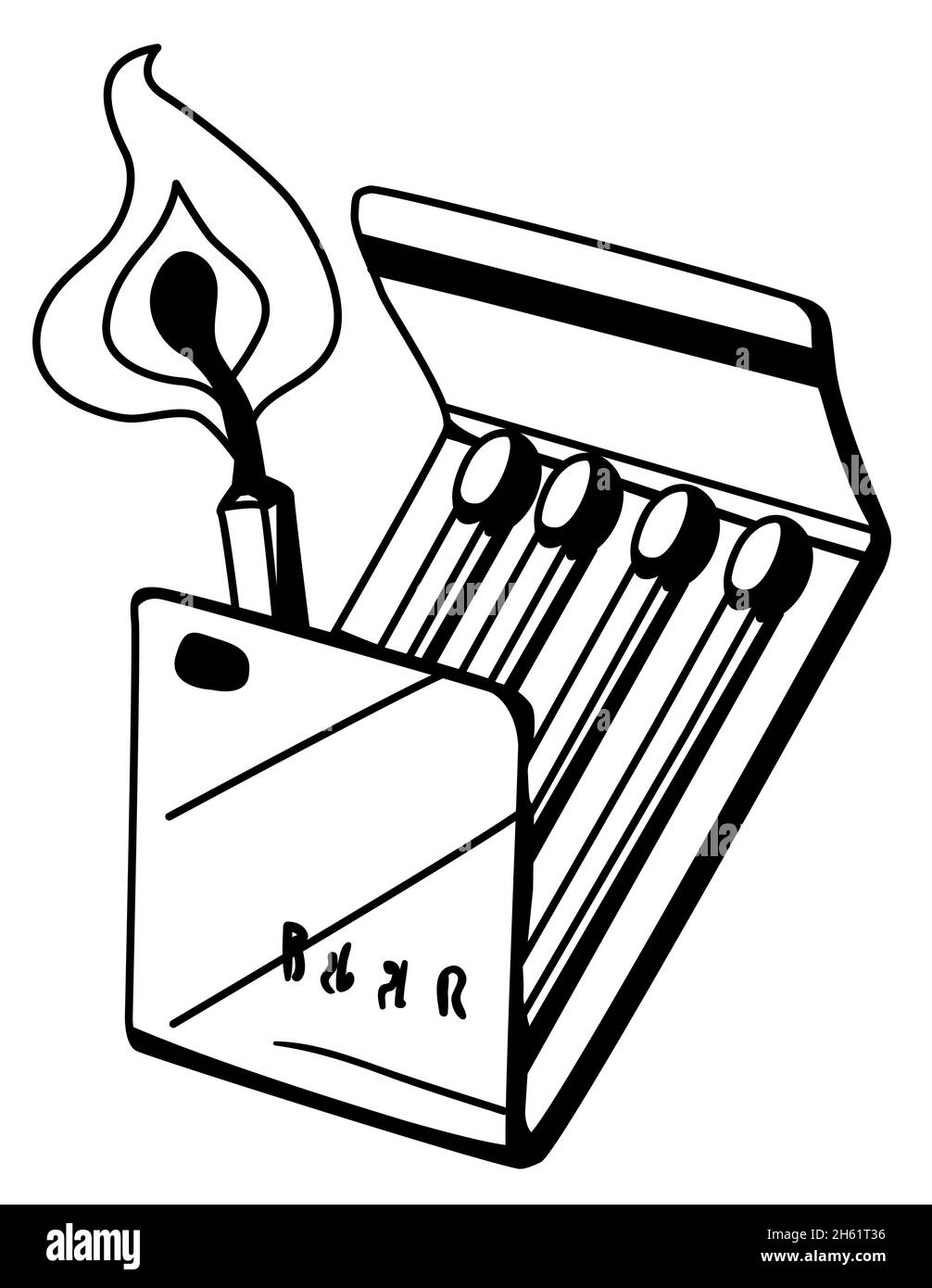 Matchbook object cartoon line drawing, vector, horizontal, black and ...