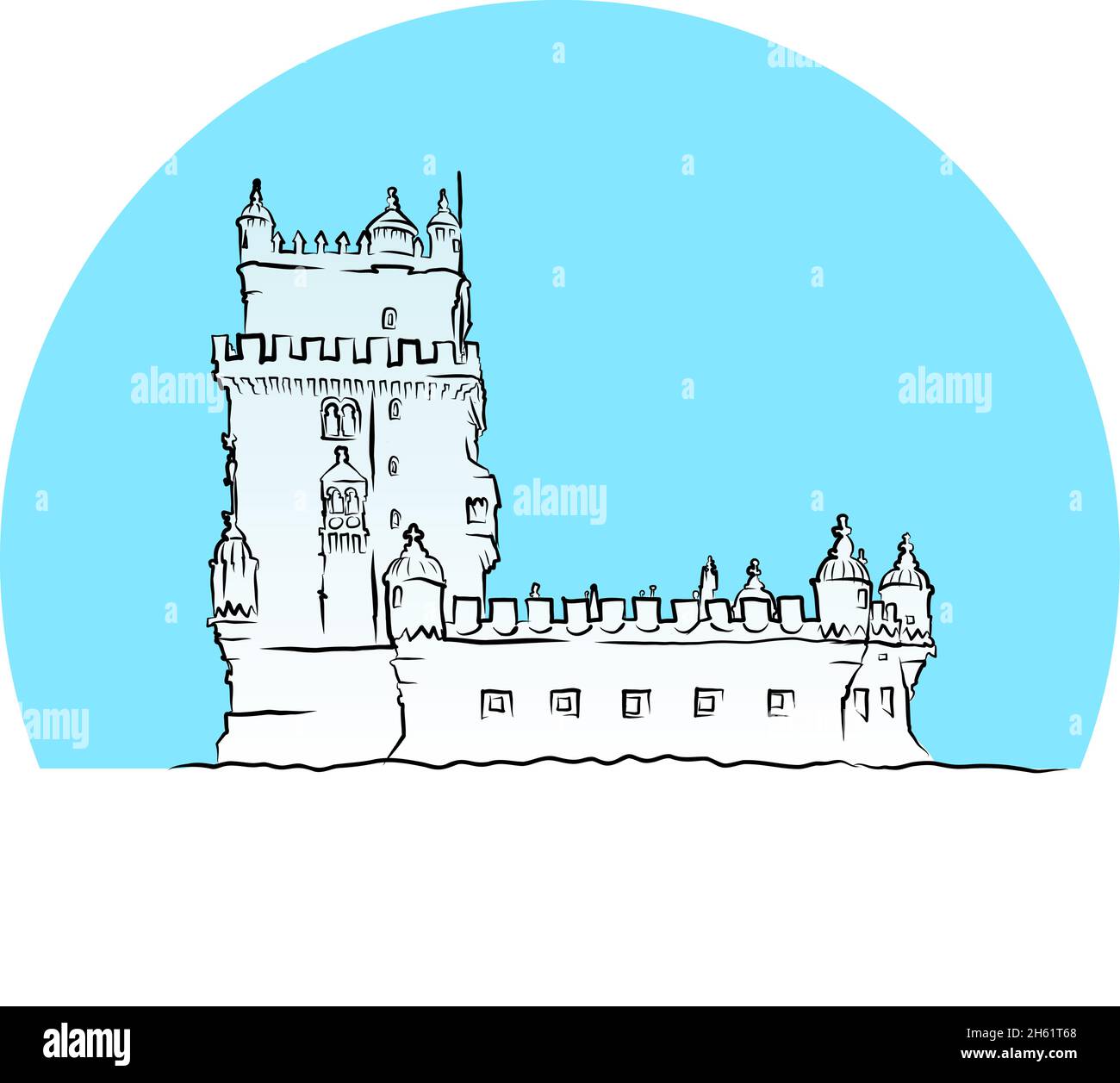 Belem Tower landmark with blue sky. The Belem tower (Torre de Belem ...