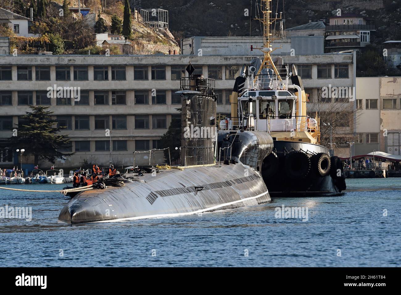 Towing a diesel-electric submarine S-49 (the last surviving submarine ...