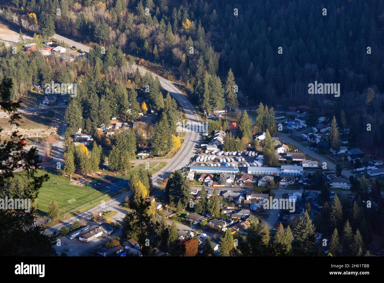 Aerial view of Residential homes, road and neighborhood in Hope ...