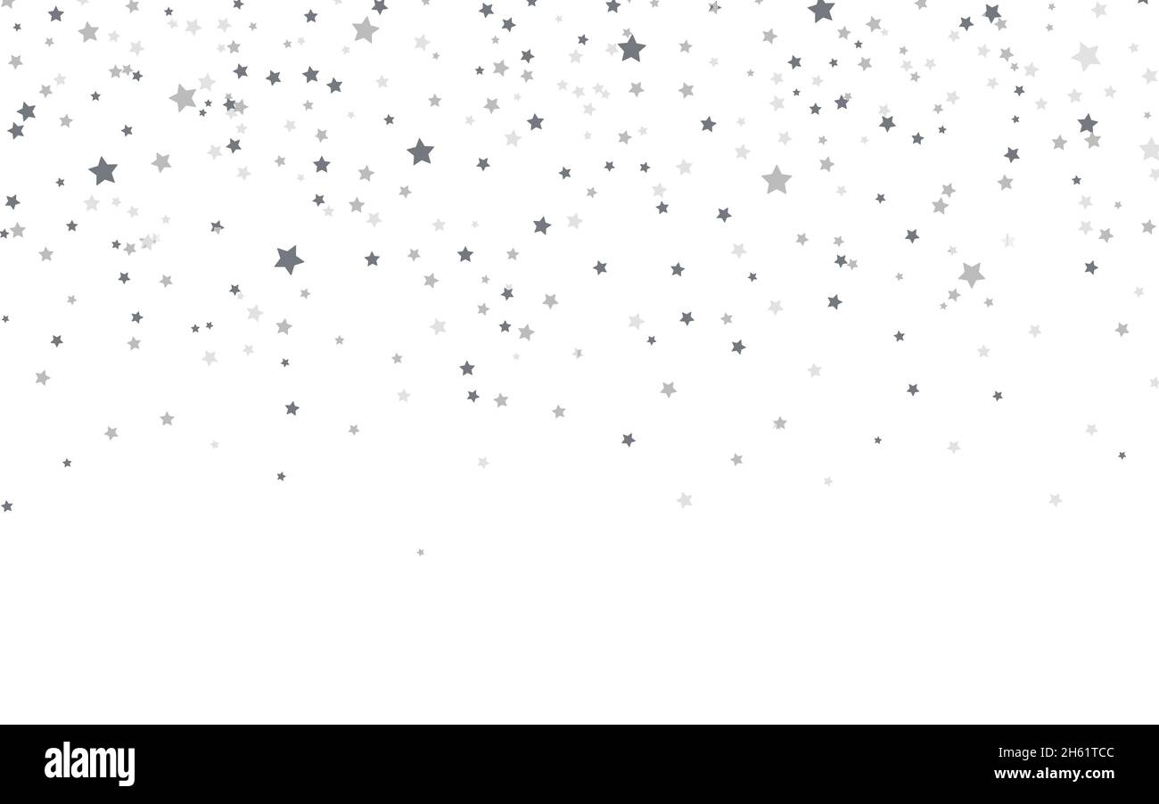 Silver Stars Background Christmas Falling Confetti On White Backdrop
