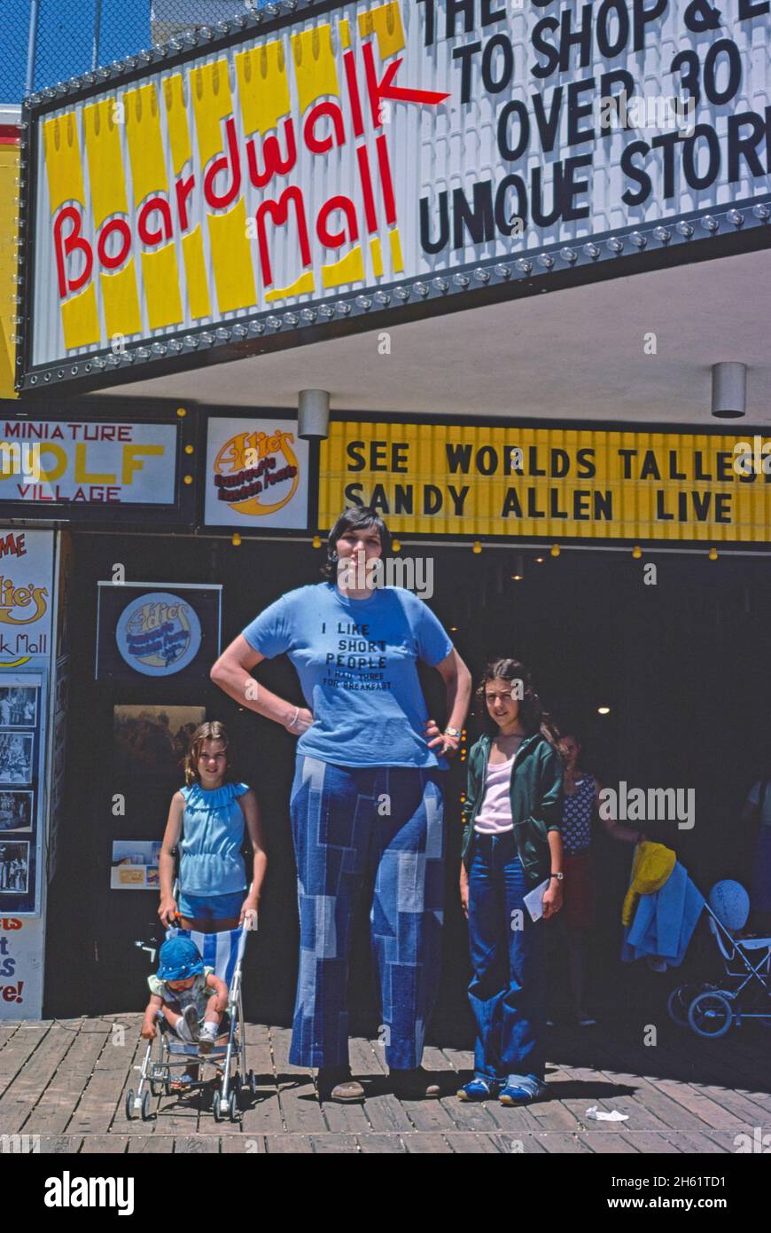 World's tallest woman, Sandy Allen, Boardwalk, Wildwood, New Jersey; ca ...
