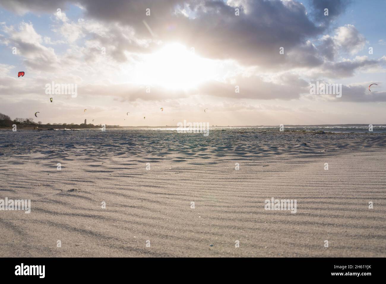 windy weather for kite surfers on stein beach,kiel fjord,germany Stock ...