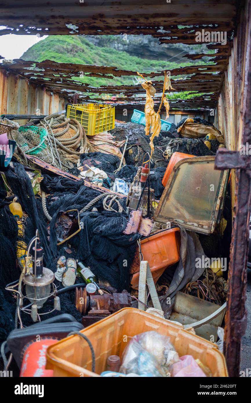rusty container with rubbish and rubbish in the port of heping Stock ...