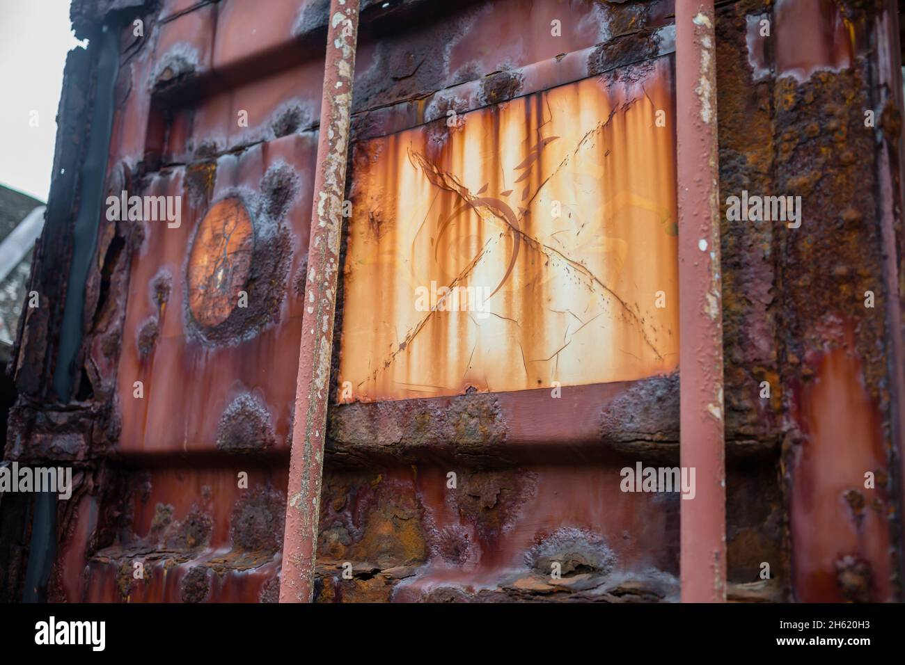 rusty container in the port of heping Stock Photo - Alamy
