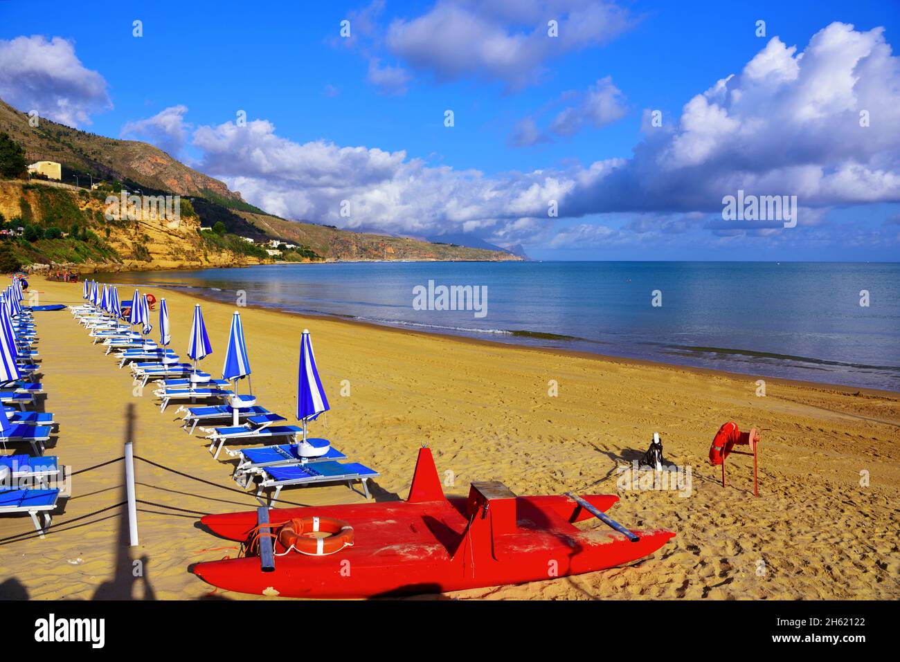 long sandy beach in Castellammare del golfo Sicily Italy Stock Photo ...