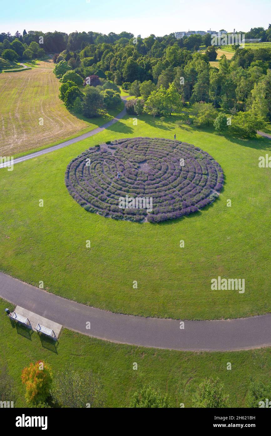 aerial view of the lavender labyrinth in the botanical garden of the ...