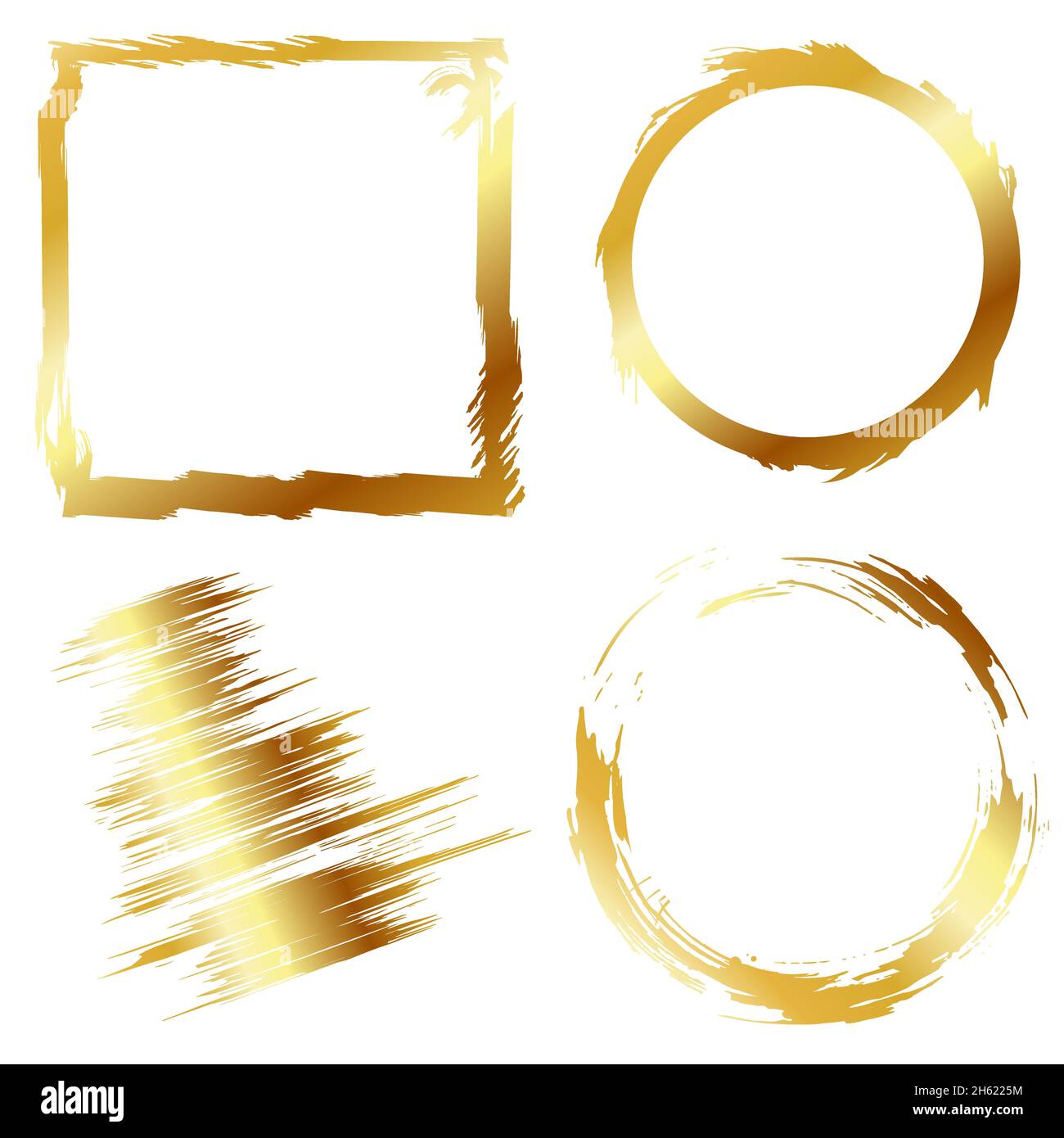 Set of gold frames made of brush strokes. Square and round frames on a ...