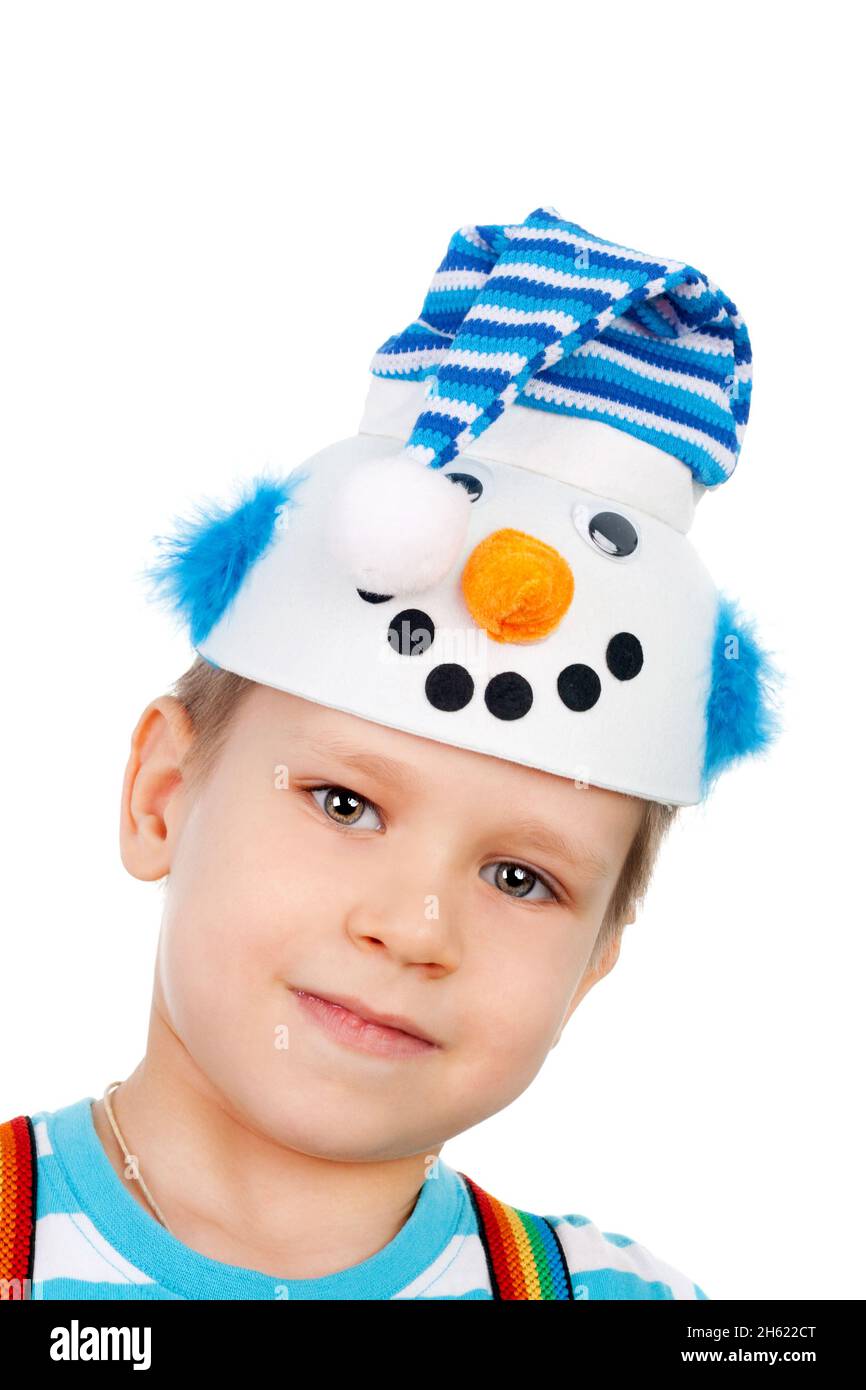closeup image of the little boy in the snowman cap Stock Photo - Alamy