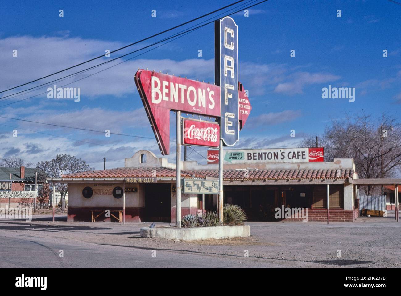Benton's Cafe-BBQ, angle 1, Route 20, Fabens, Texas; ca. 1979 Stock ...