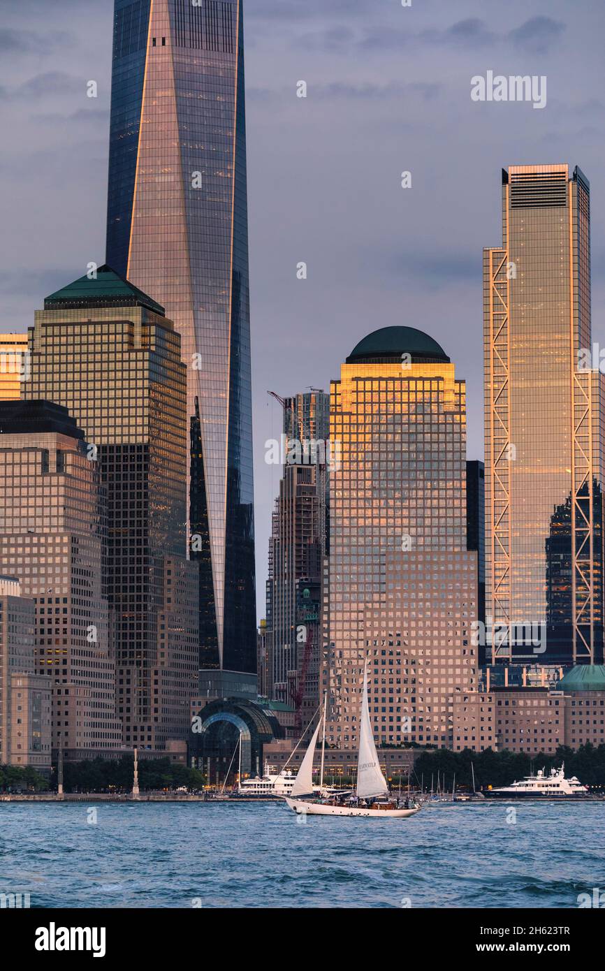 manhattan skyline with one world trade center at sunset,new york city ...