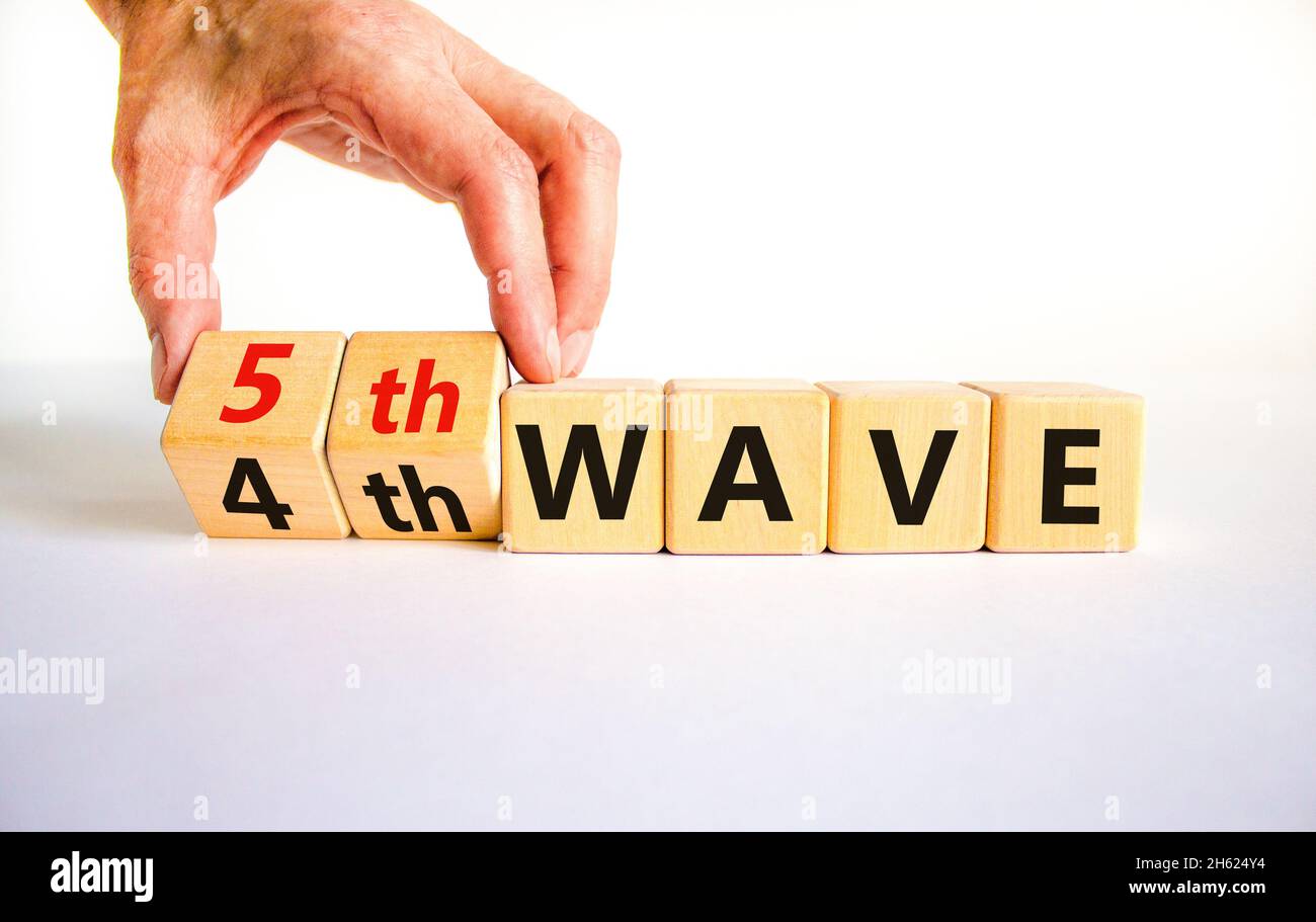 Symbol for a fifth wave of the covid-19 corona virus. Doctors turns ...