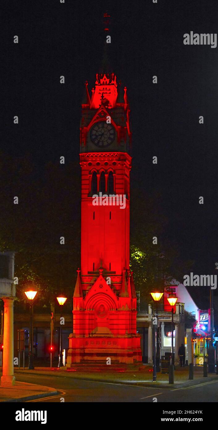 11/11/2021 Gravesend UK Gravesend’s historic Clock Tower lit red on ...