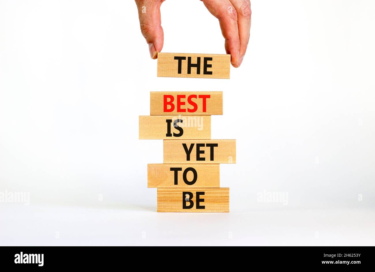 The best is yet to be symbol. Wooden blocks with concept words The best ...