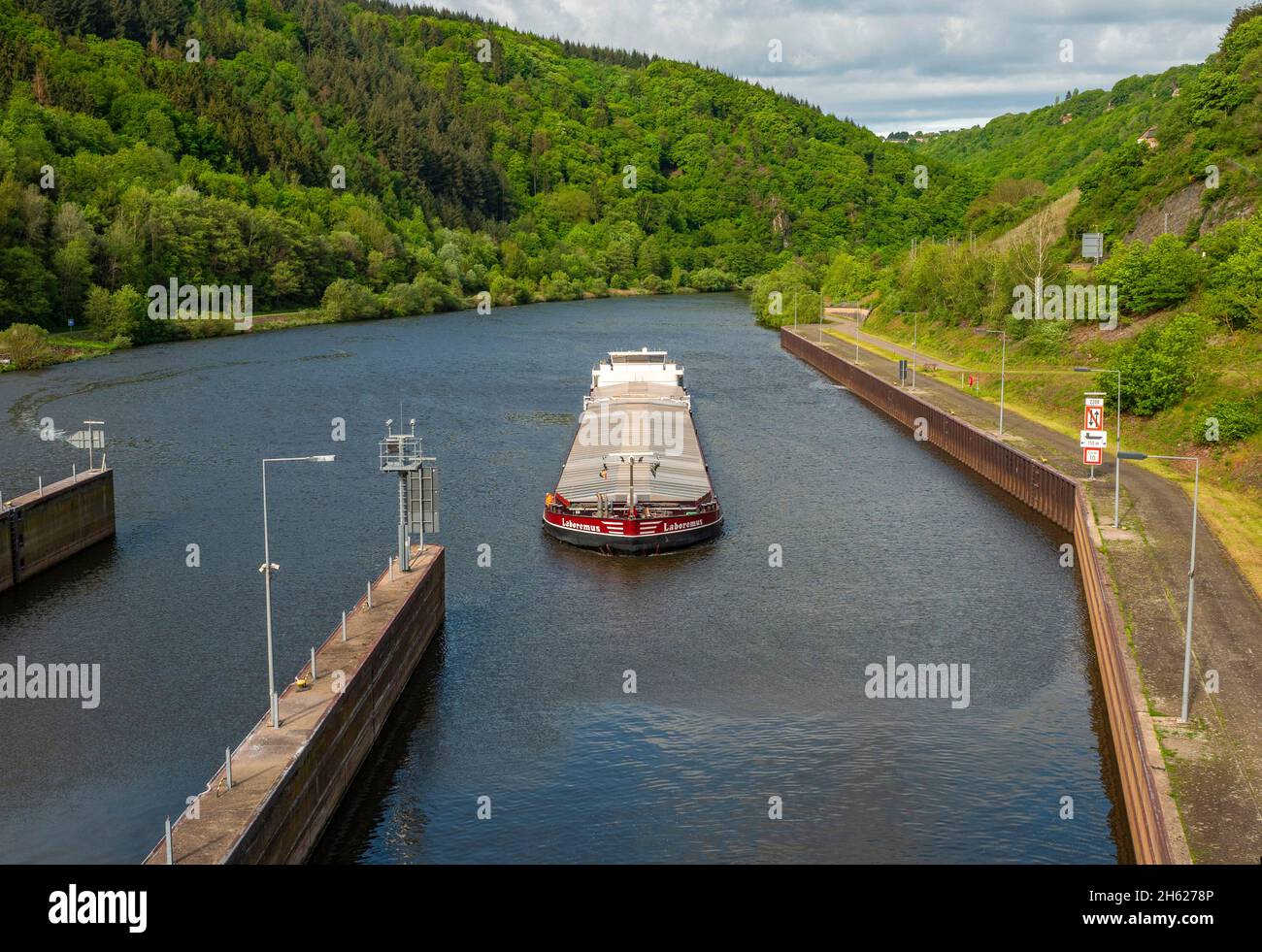 ship in the serrig lock,serrig,saar valley,rhineland-palatinate,germany ...