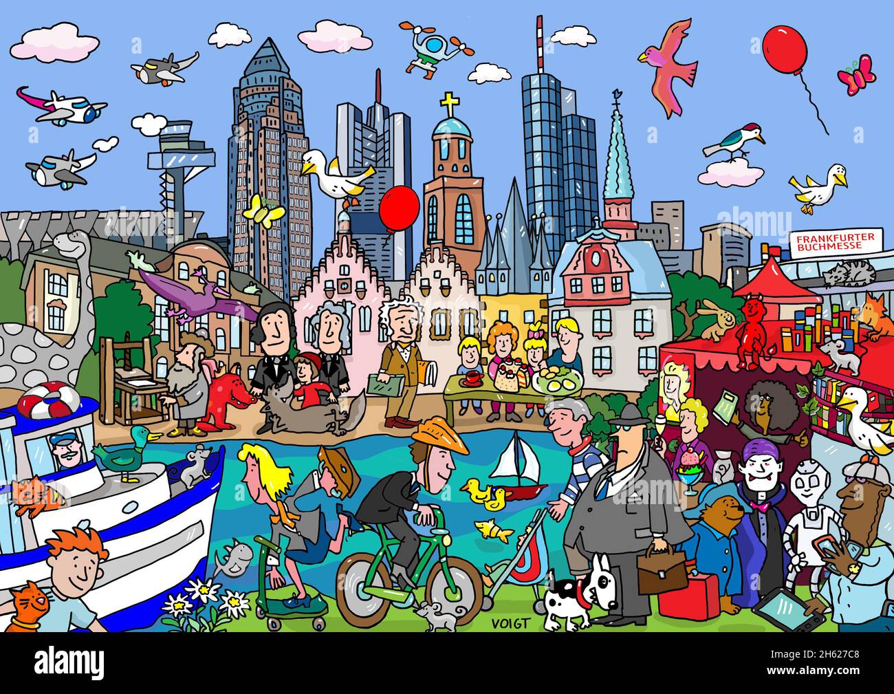 a funny hidden object picture of frankfurt,illustration Stock Photo - Alamy