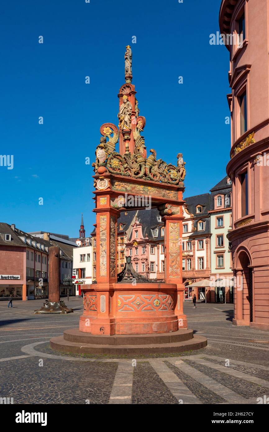 historic renaissance market fountain,market square,mainz,rhineland ...