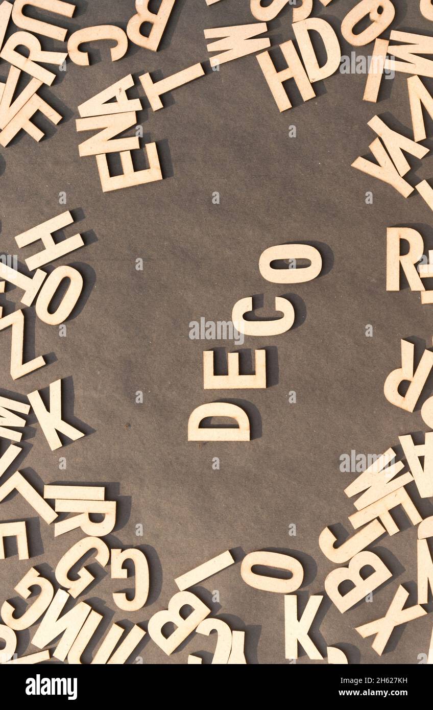 Deco Word In Wooden Cube Alphabet Letters Top View On A rustic paper ...