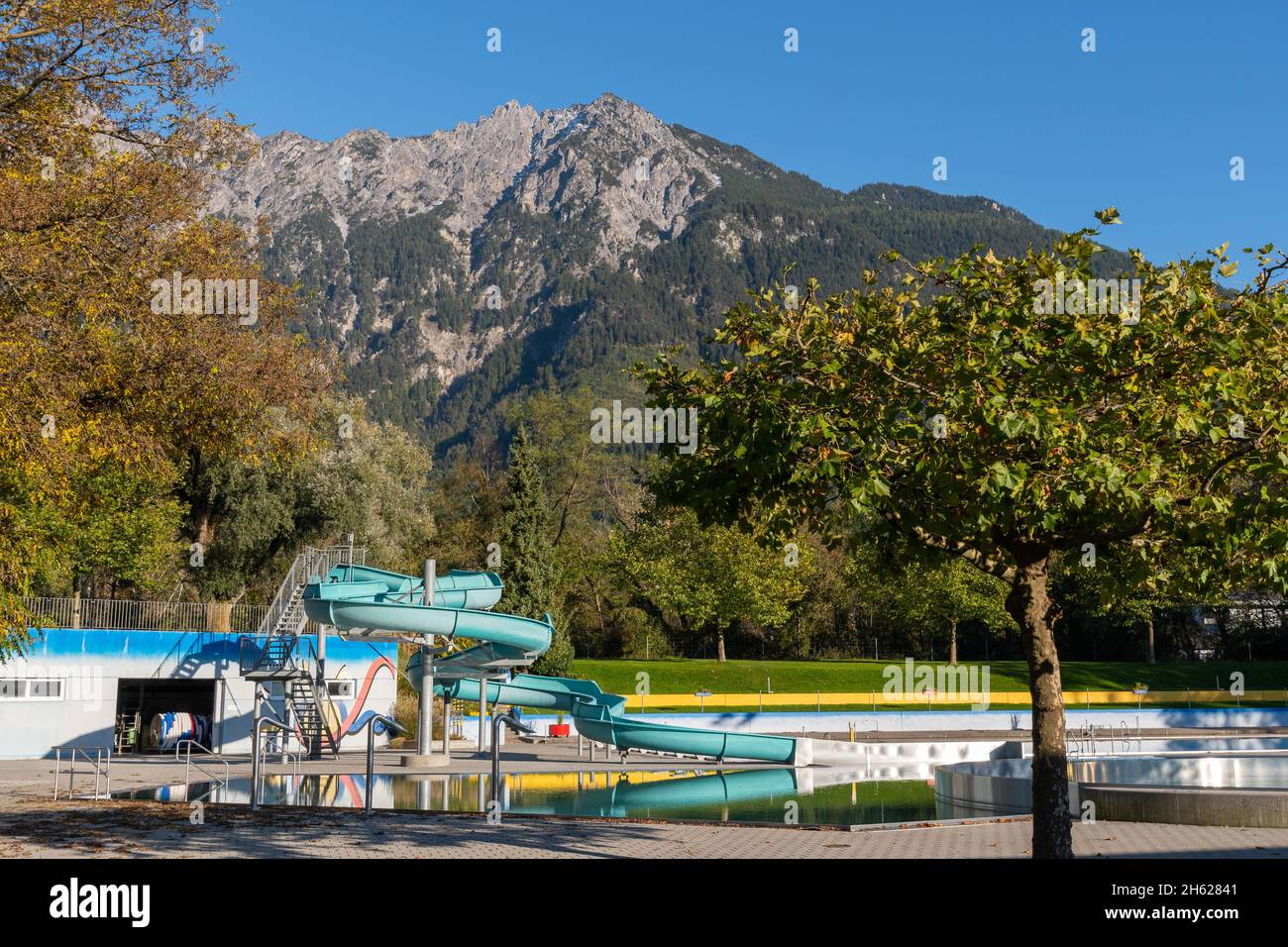 Vaduz, Liechtenstein, October 14, 2021 Funny water slide in a public ...