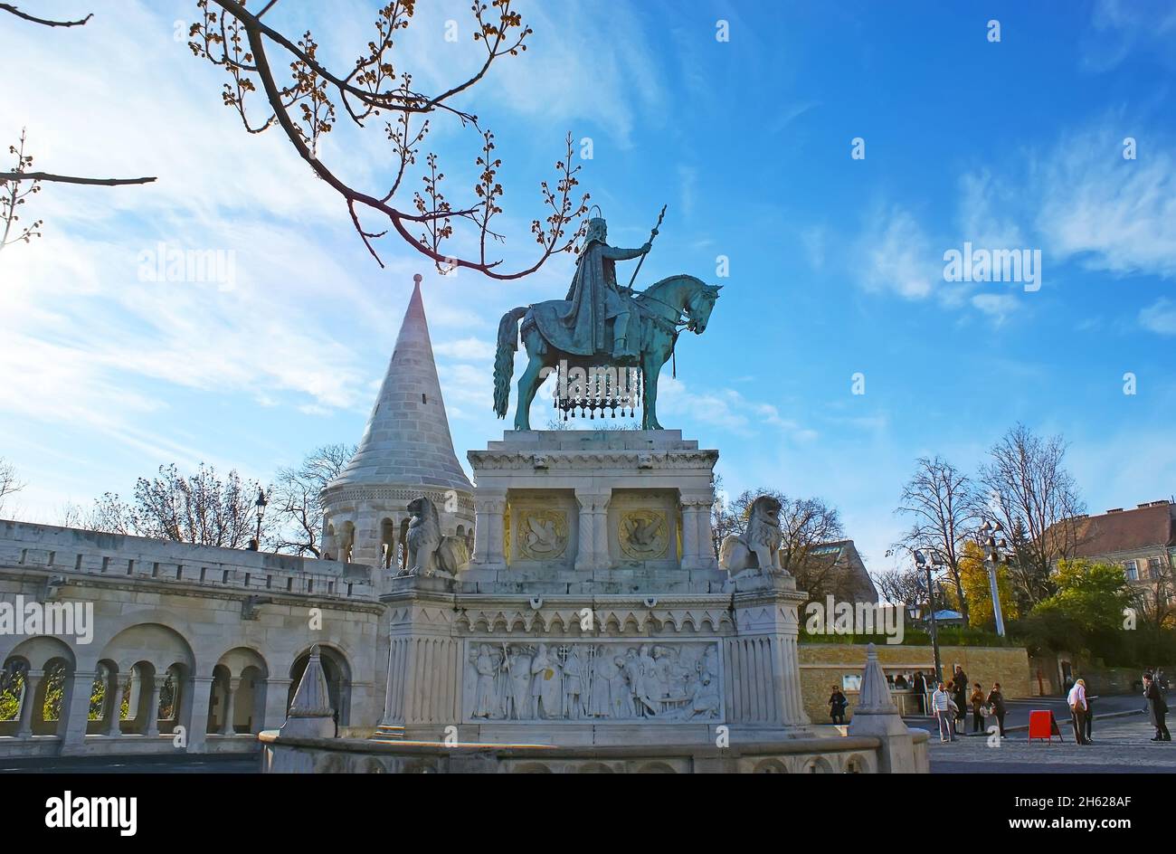 The bronze equestrian statue of King St Stephen (Istvan), located in ...