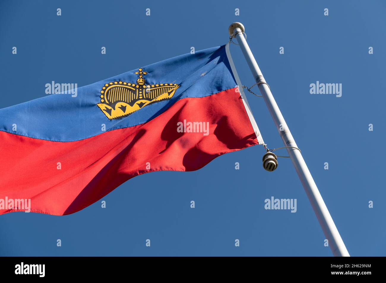 Vaduz, Liechtenstein, October 11, 2021 National flag of the ...