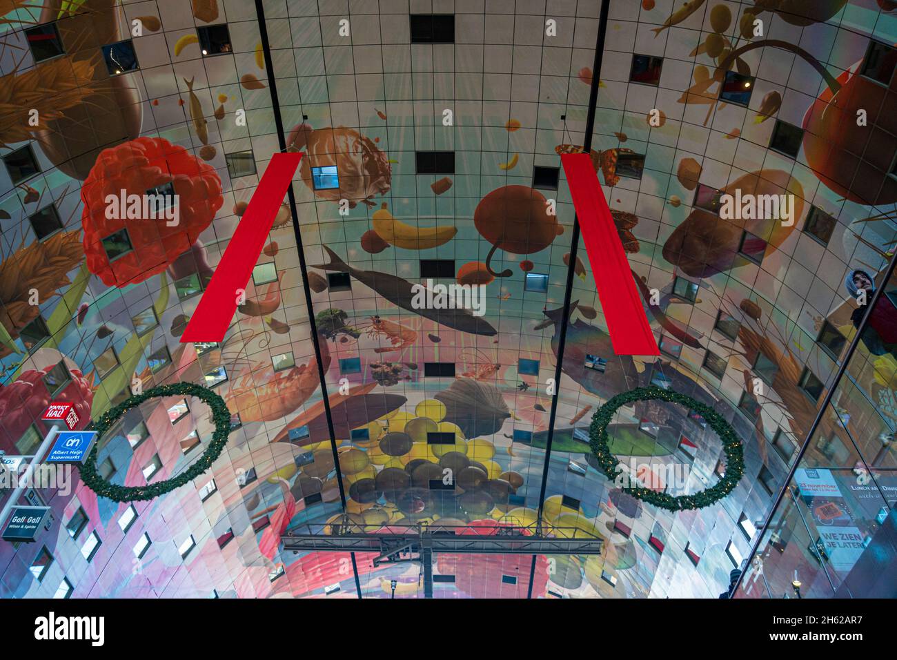 Colorful ceiling detail of the Market Hall in the city of Rotterdam ...