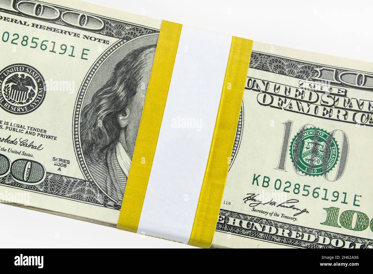 US hundred dollar money bundle with blank currency strap Stock Photo ...