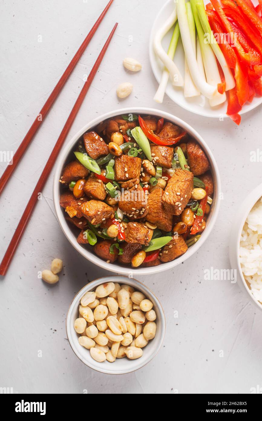 Kung pao or kung po, traditional chinese food prepared with chicken ...