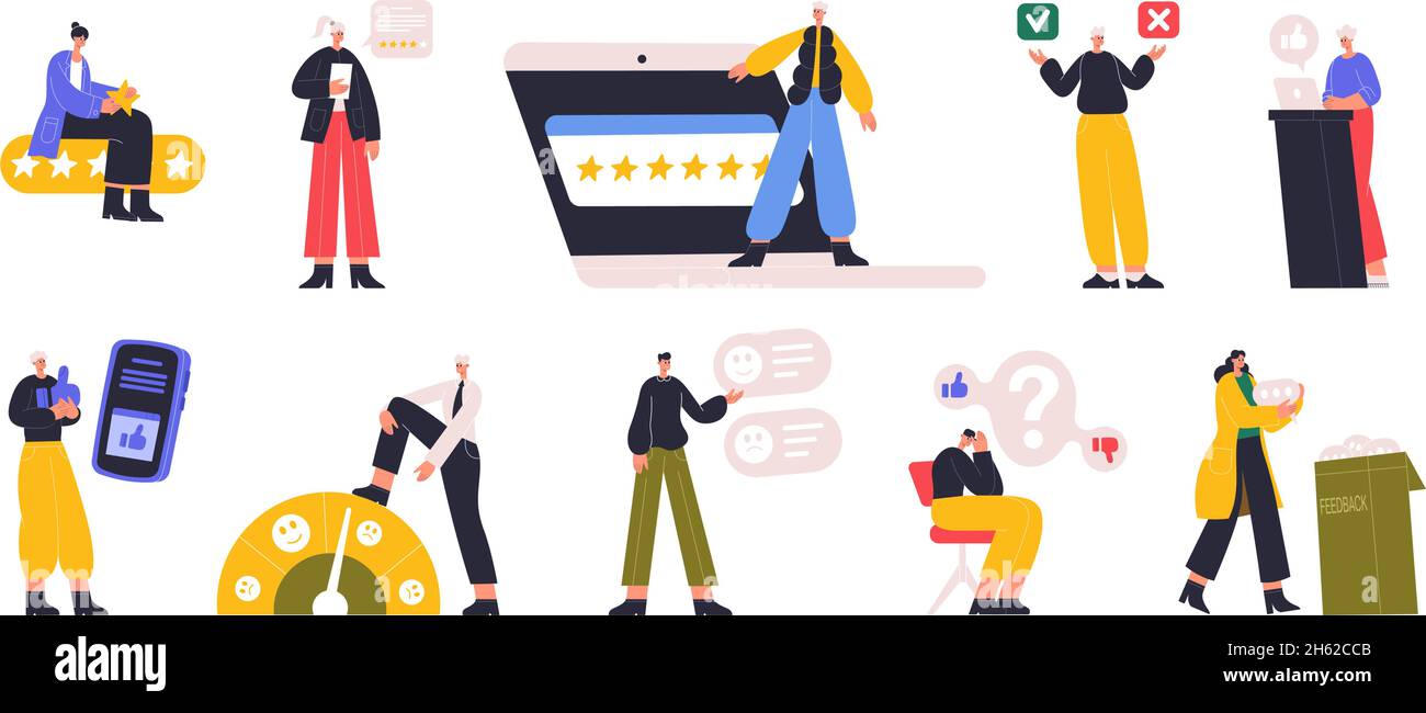 Online survey, people choosing answer or giving feedback. Characters ... Online survey, people choosing answer or giving feedback. Characters ...