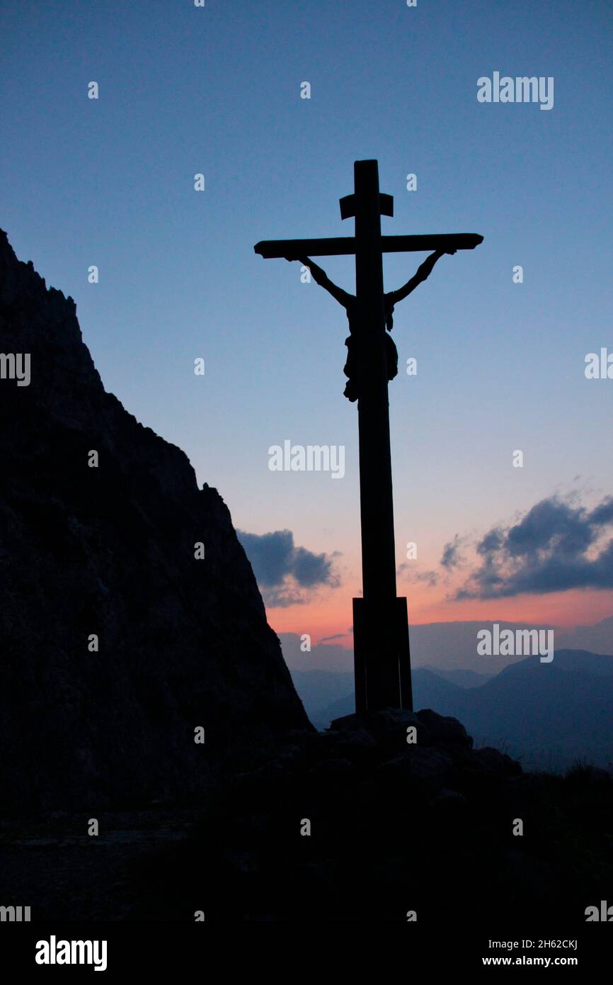 cross in dammkar,wooden cross in sunset,blue hour,karwendel,germany ...