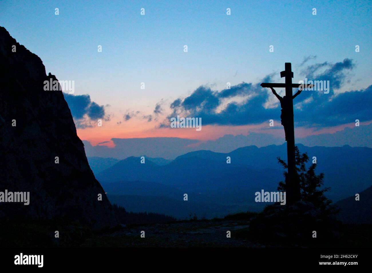 cross in dammkar,wooden cross in sunset,blue hour,karwendel,germany ...