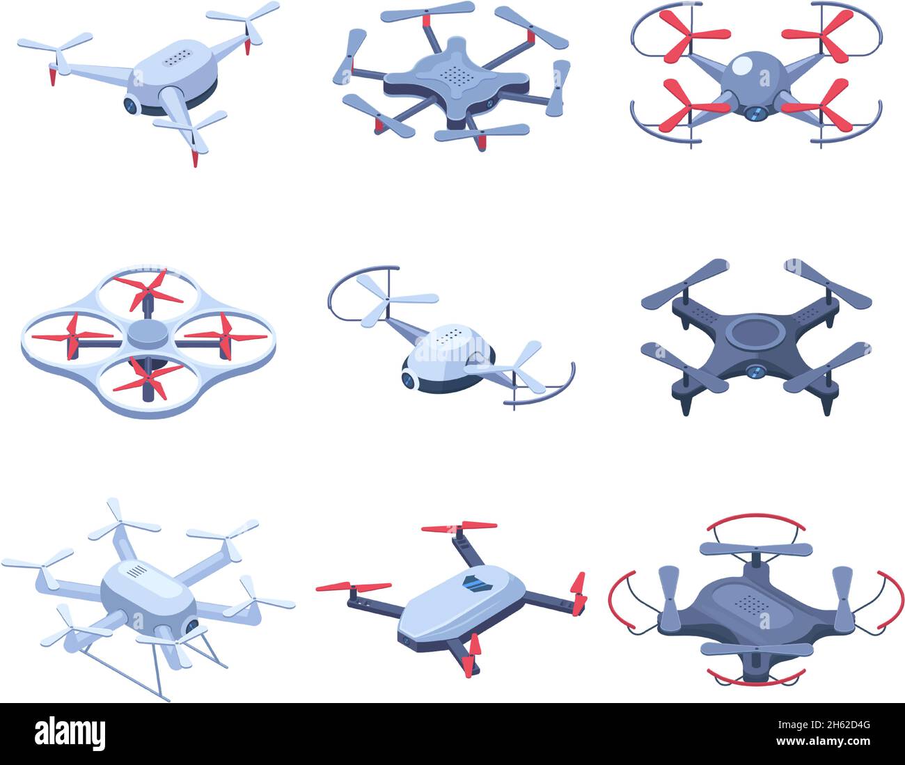 Isometric quadcopter, radio remote controlled flying drones. Unmanned ...