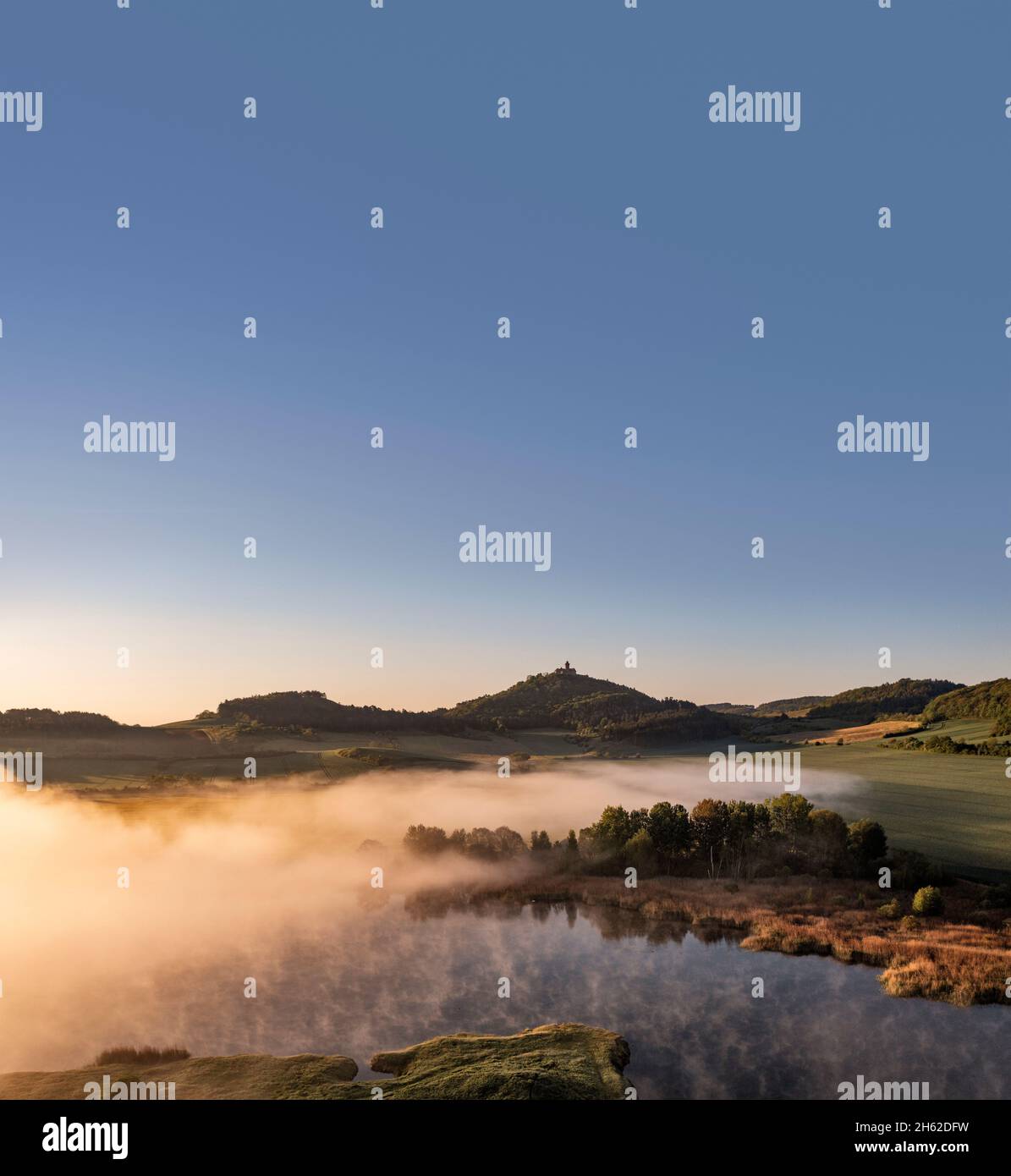 germany,thuringia,mühlberg,scenery,castle,lake,mountains,ground fog ...
