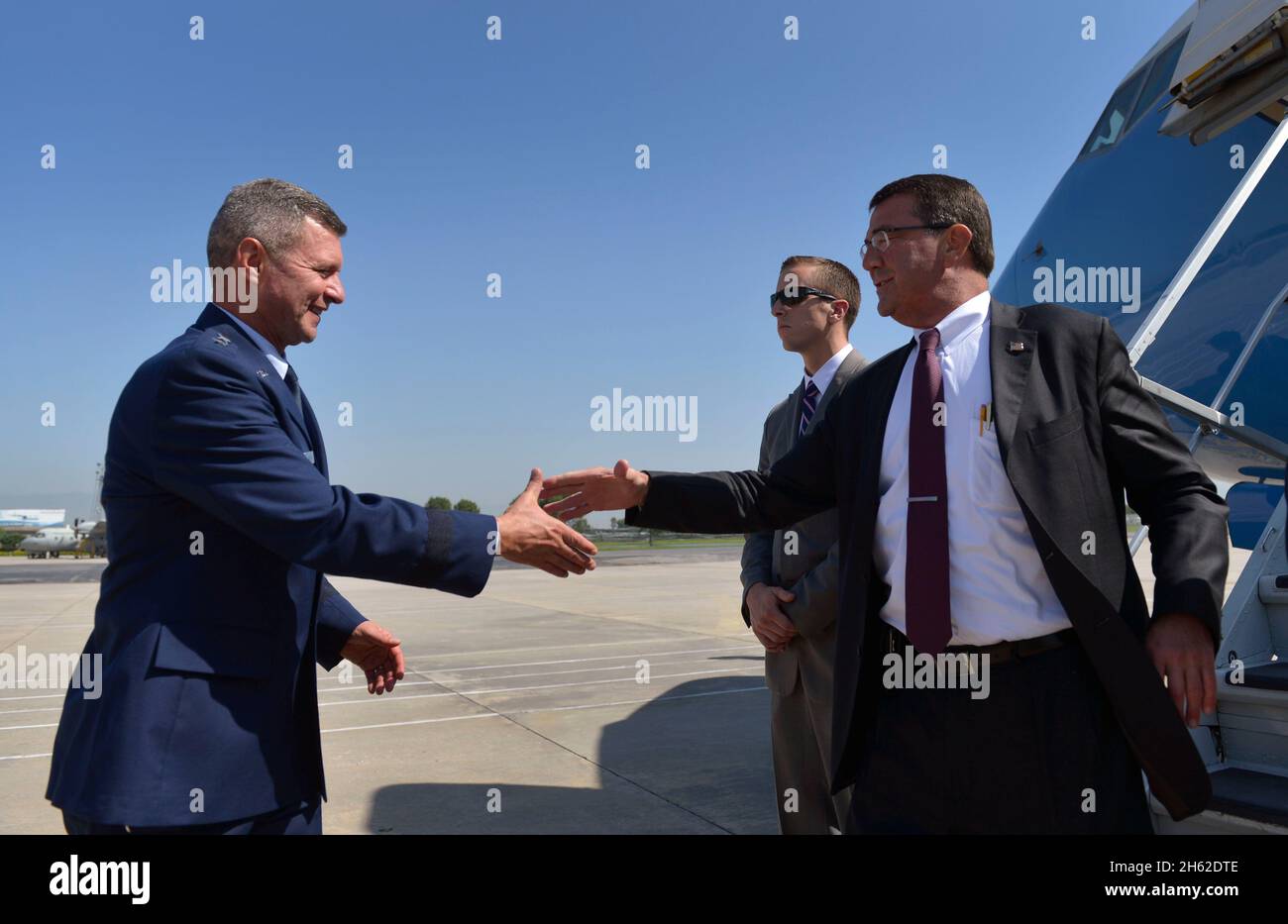 Deputy Secretary of Defense Ash Carter is greeted by Lt. General Greg ...