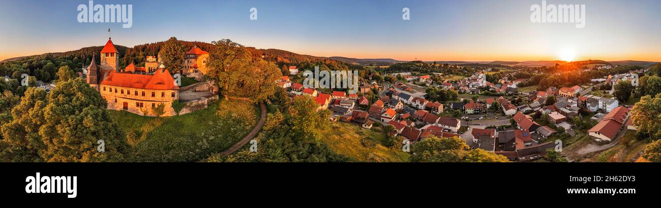germany,thuringia,elgersburg,lock,sunrise,partly back light,360 ...