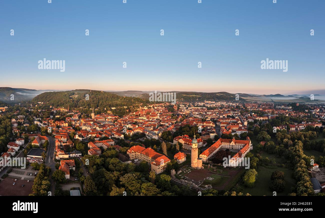 germany,thuringia,arnstadt,town,houses,streets,neideckturm,castle ruins ...