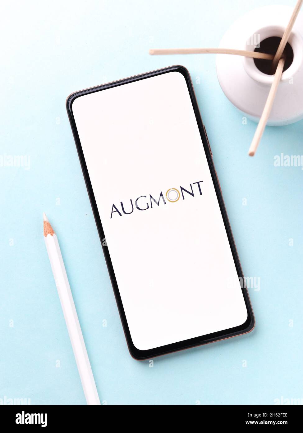 West Bangal, India - November 11, 2021 : Augmont logo on phone screen ...