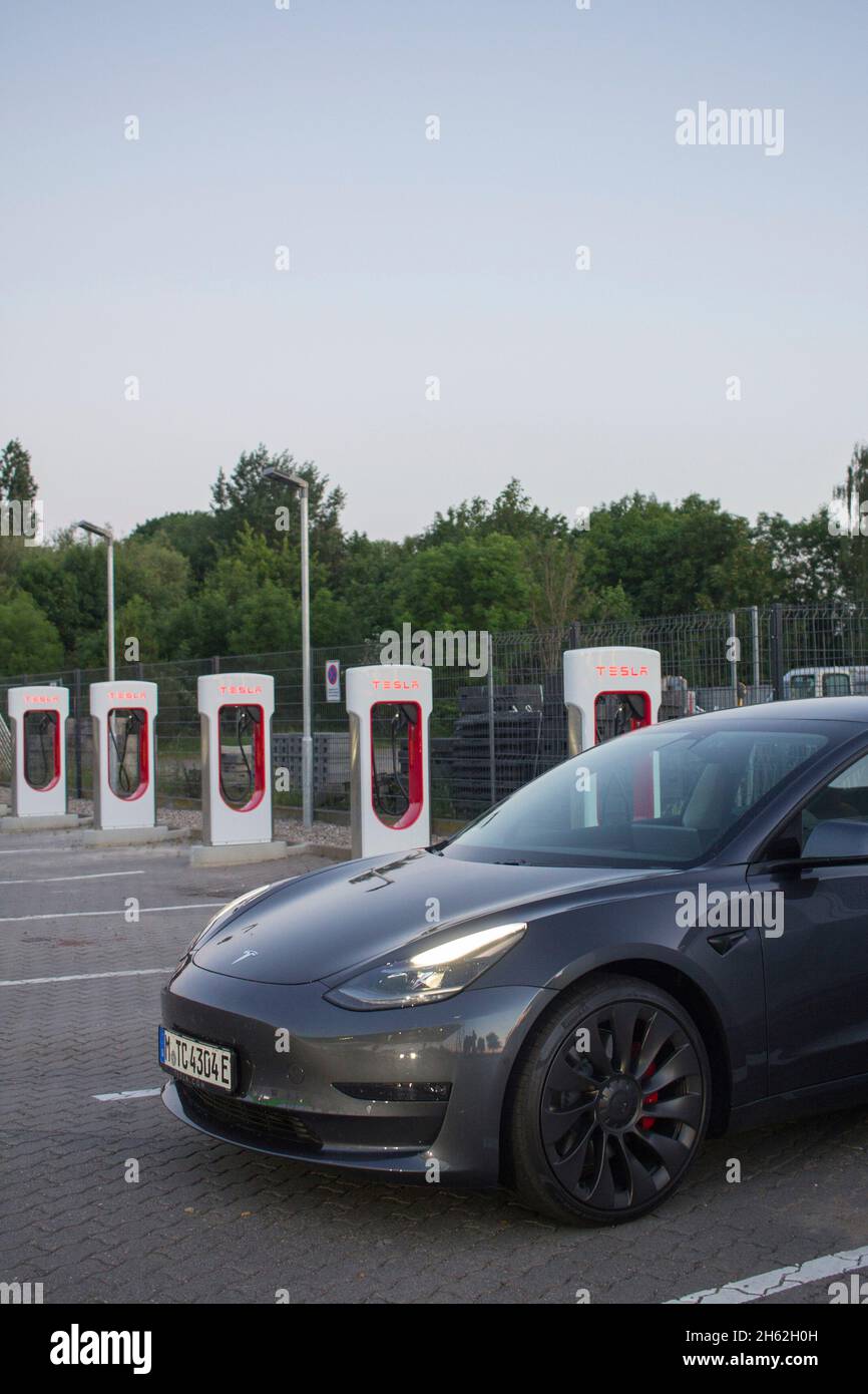 road trip through germany in a tesla model 3 performance Stock Photo ...