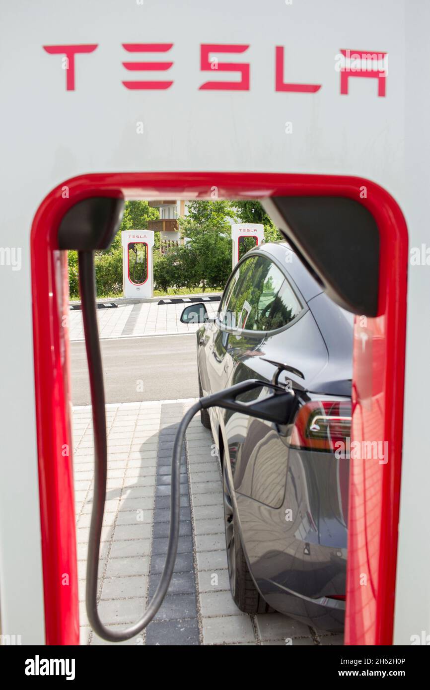 road trip through germany in a tesla model 3 performance Stock Photo ...