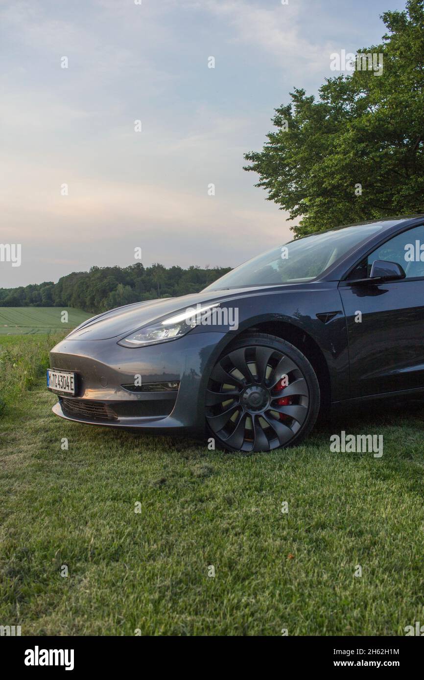 road trip through germany in a tesla model 3 performance Stock Photo ...