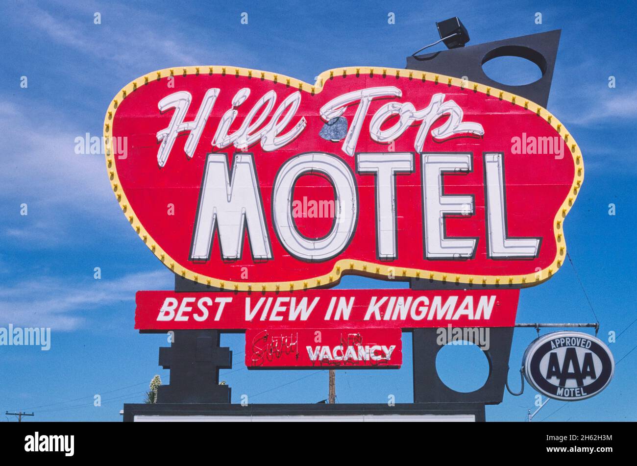 Hilltop Motel sign, Route 66, Kingman, Arizona; ca. 2003 Stock Photo ...