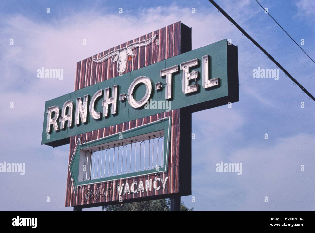 Ranch-O-Tel sign, Motel Drive, Fresno, California; ca. 1987 Stock Photo ...