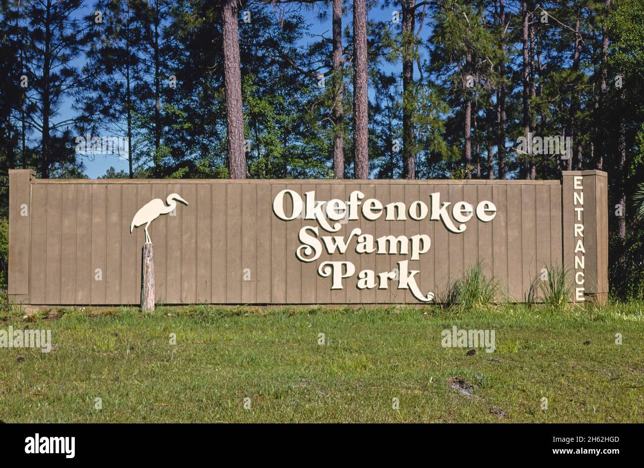 Okefenokee Swamp Park sign, Route 1, near Waycross, Georgia; ca. 1979 ...