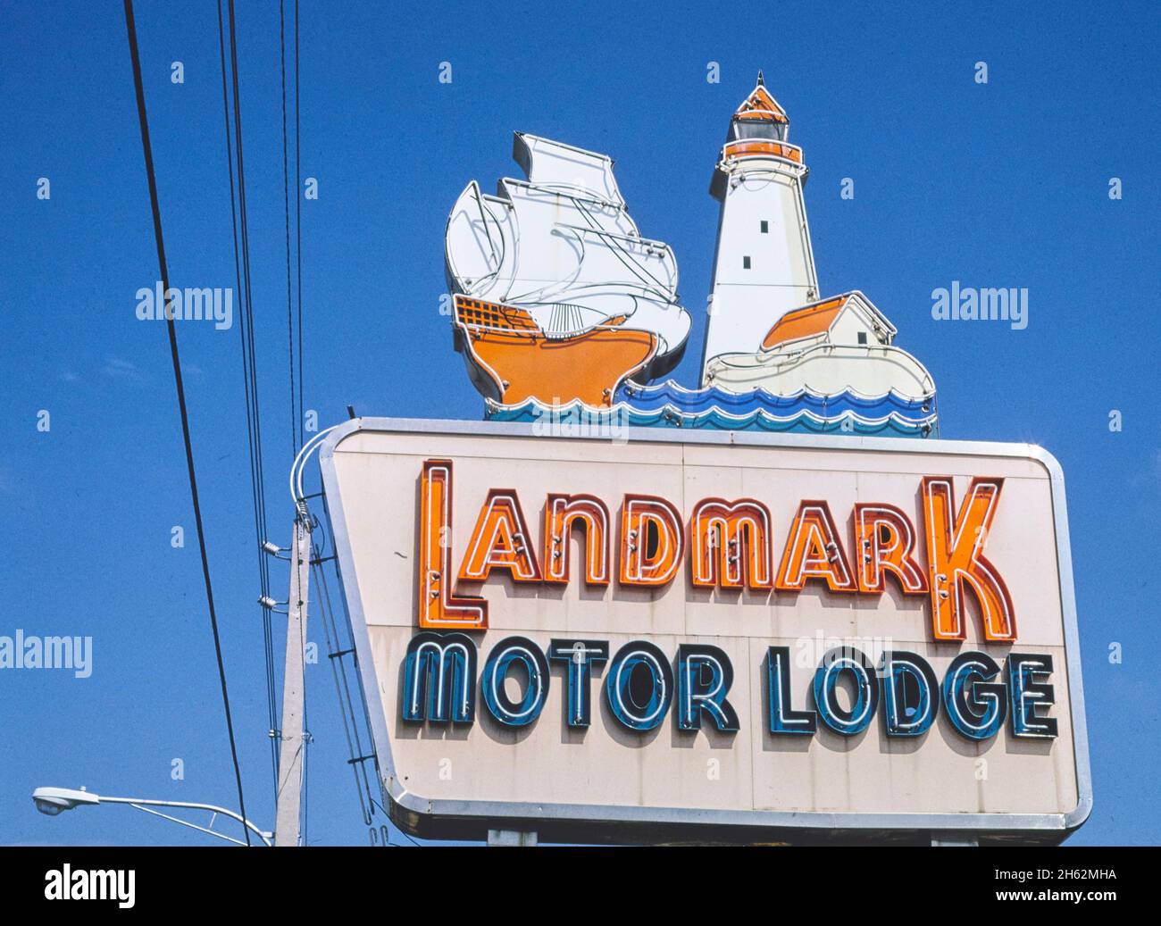 Landmark Motor Lodge sign, Route 1, Vero Beach, Florida; ca. 1990 Stock ...
