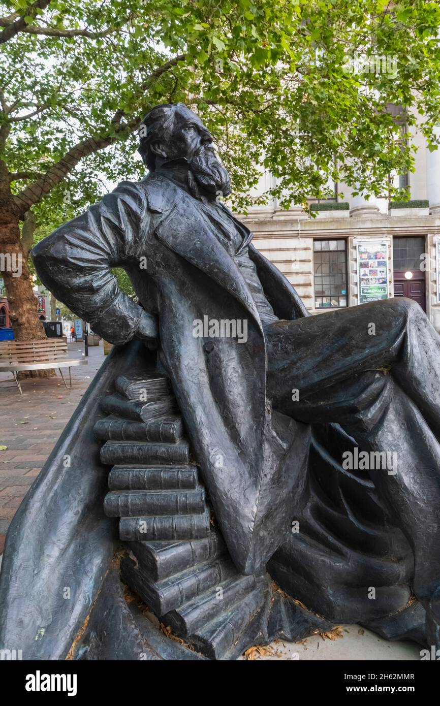 england,hampshire,portsmouth,guildhall square,bronze statue of charles ...
