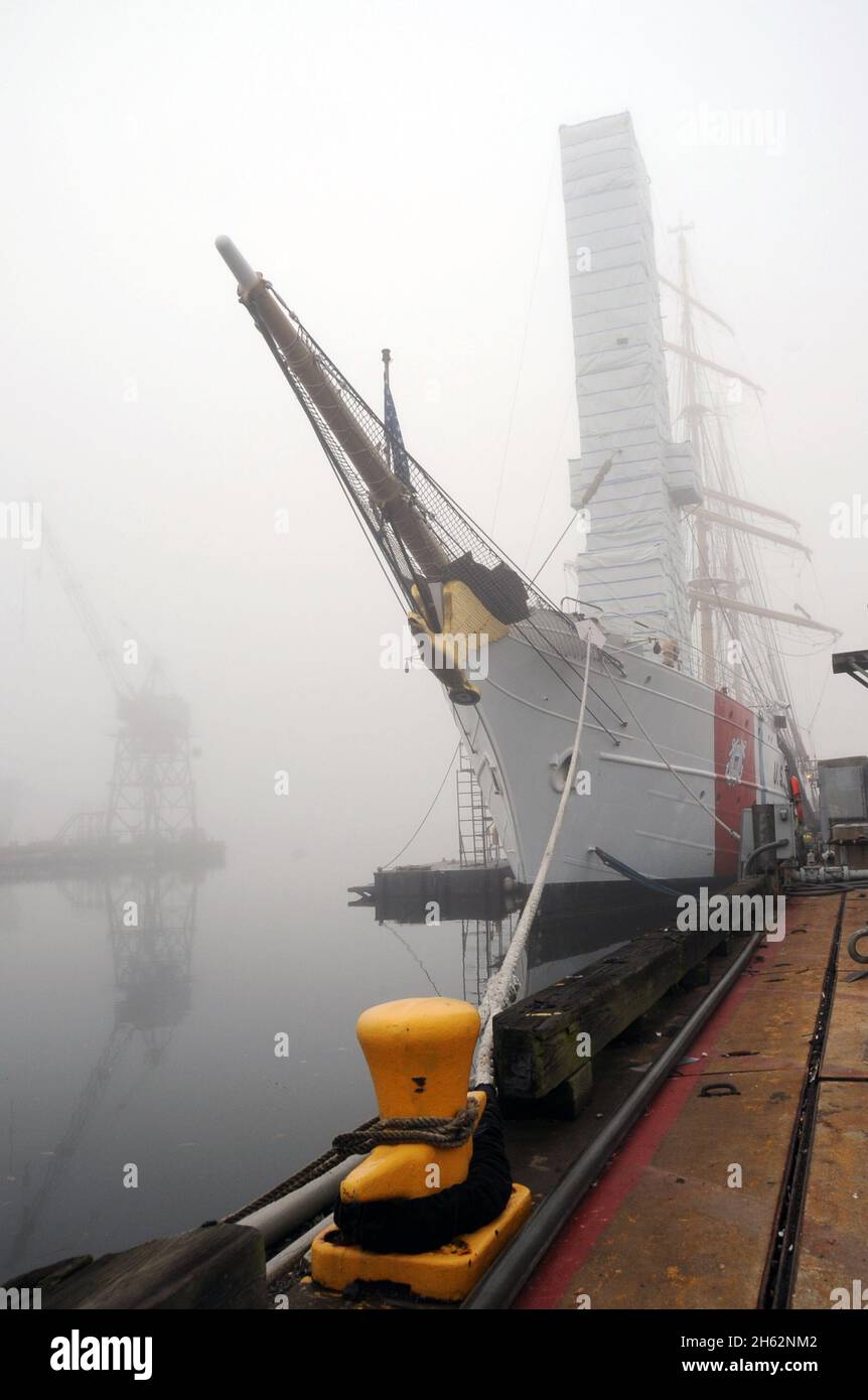 Reportage: The Coast Guard Cutter Eagle is seen on a foggy Sunday ...